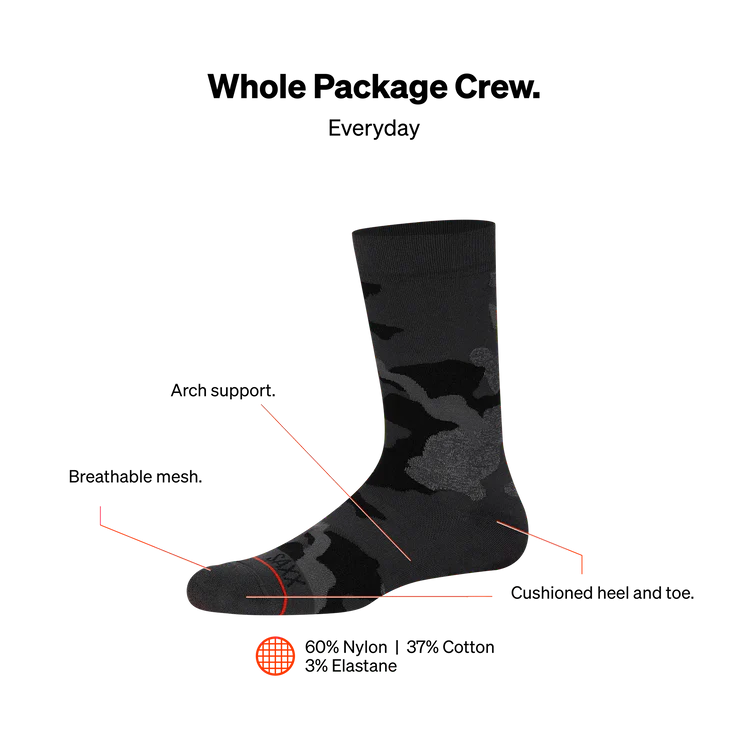 MEN'S SAXX WHOLE PACKAGE SUPERSIZE CAMO CREW SOCK/ BLACK – Omars Shoes